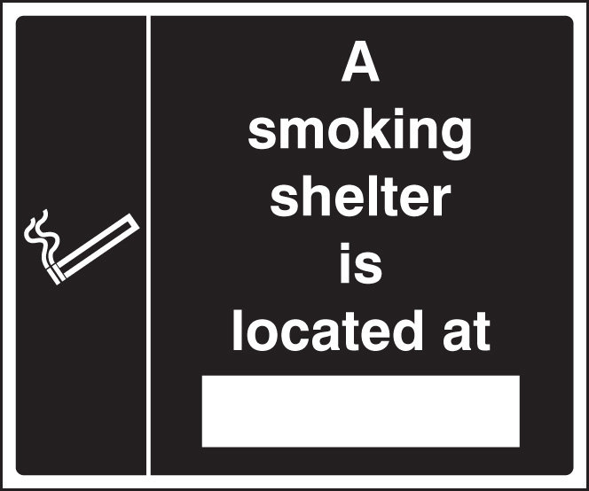Smoking Shelter Located At (White/Black) Sign (UK) | Warning Safety Signs