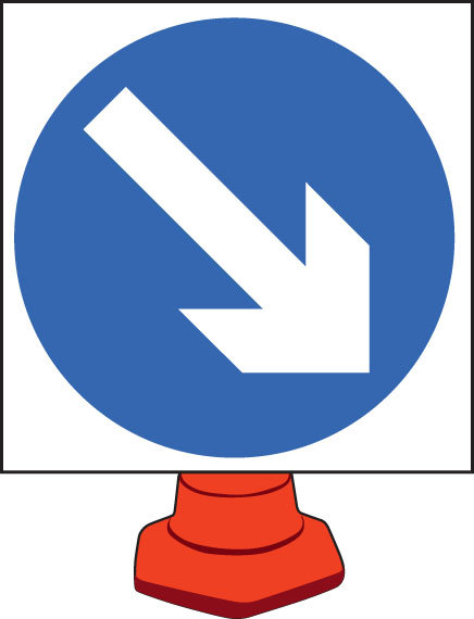 Keep Right Cone Sign 750mm (UK) | Warning Safety Signs
