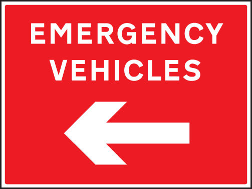 Emergency Vehicles Arrow Left Sign (UK) | Warning Safety Signs